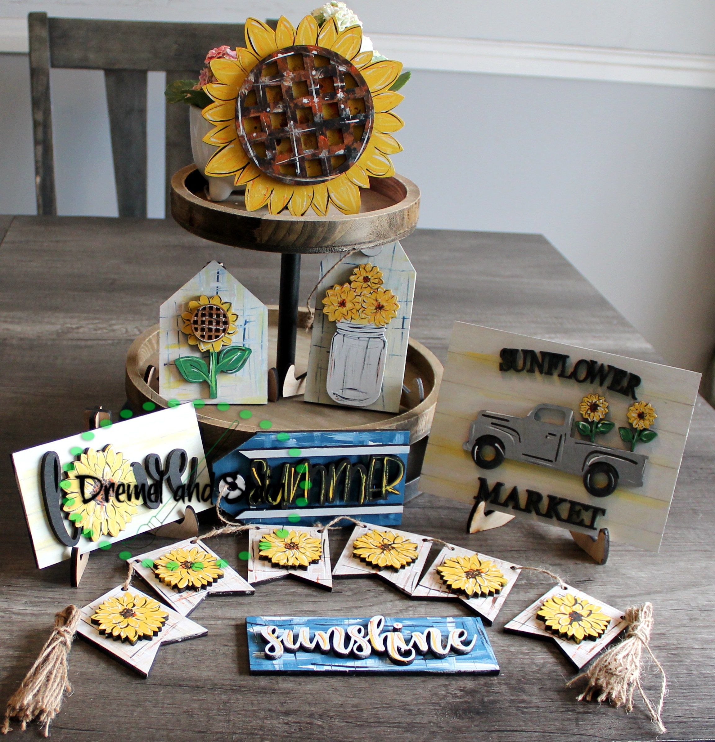 Sunflower Tiered Tray Decor - Etsy