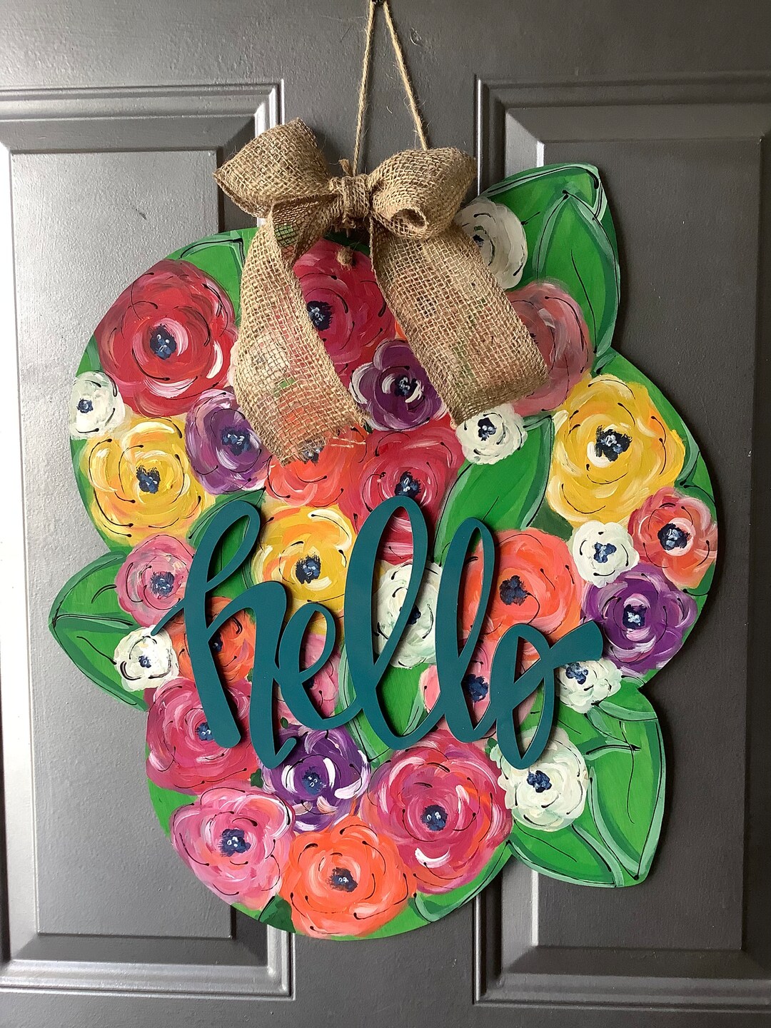 Floral Door Hanger | Whimsical Hand-painted Spring Decor - Etsy