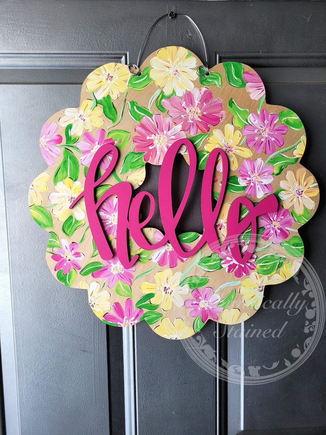 Hand Painted Floral Door Hanger | Hello Spring Decor - Etsy