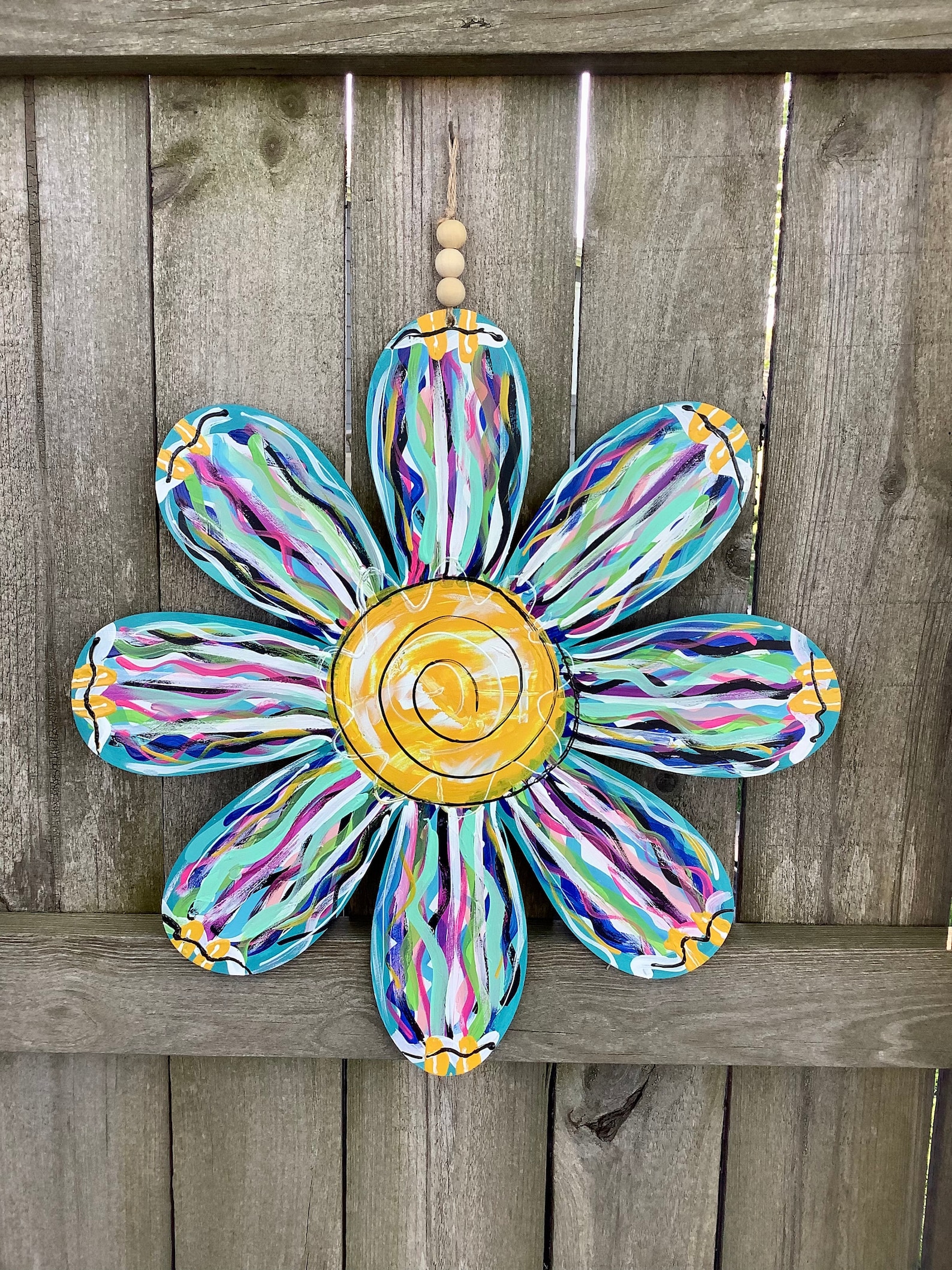 Hand Painted Whimsical Flower Door Hanger | Colorful Spring Decor - Etsy