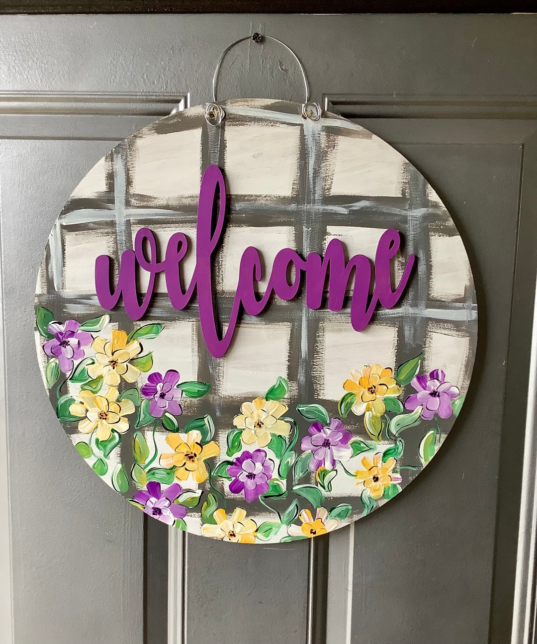 Welcome Spring Flower Door Hanger - Etsy