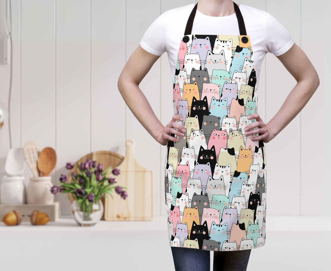 Cute Cat Pattern Apron, Baking Apron, Kitchen Apron, Cooking Gift, Cat ...