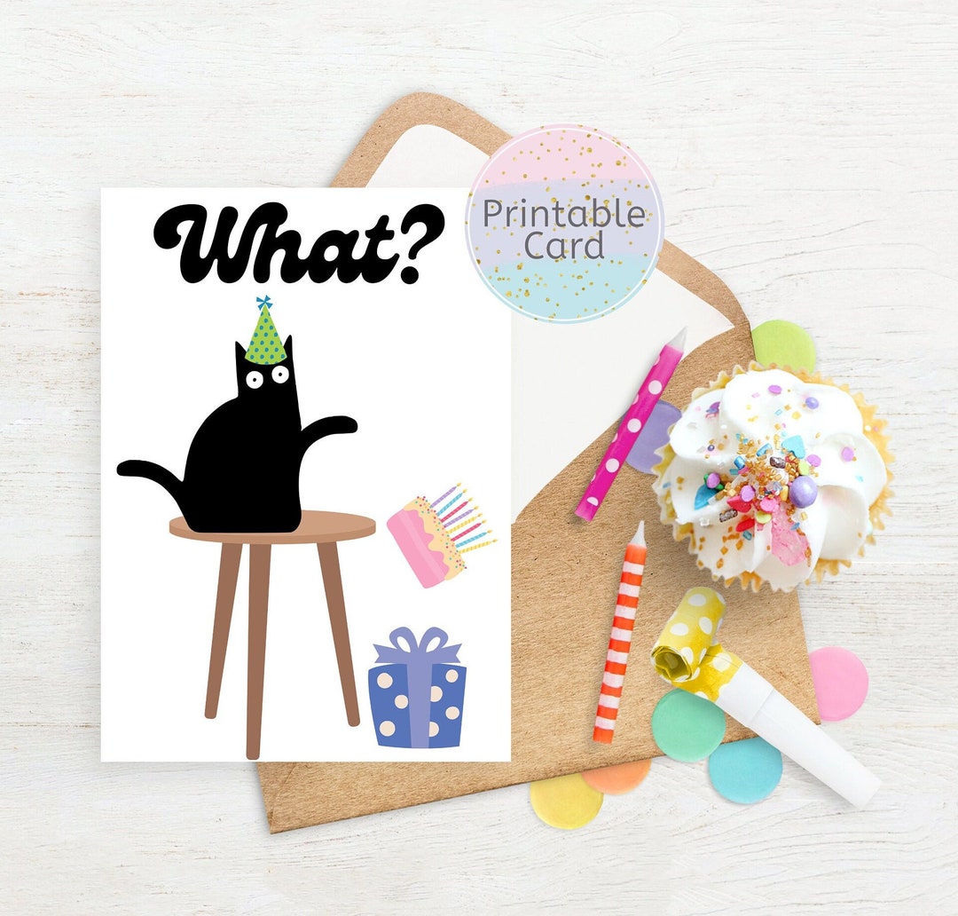 Cat Birthday Card, Black Cat Card, Cute Cat Card, Funny Cat Card, Funny ...