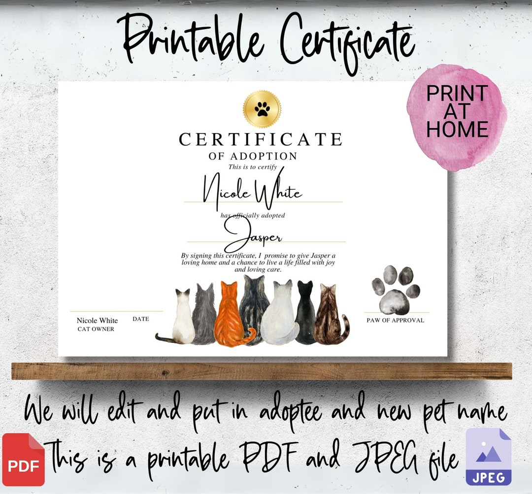 Pet Adoption Certificate, Printable Dog Adoption Certificate ...