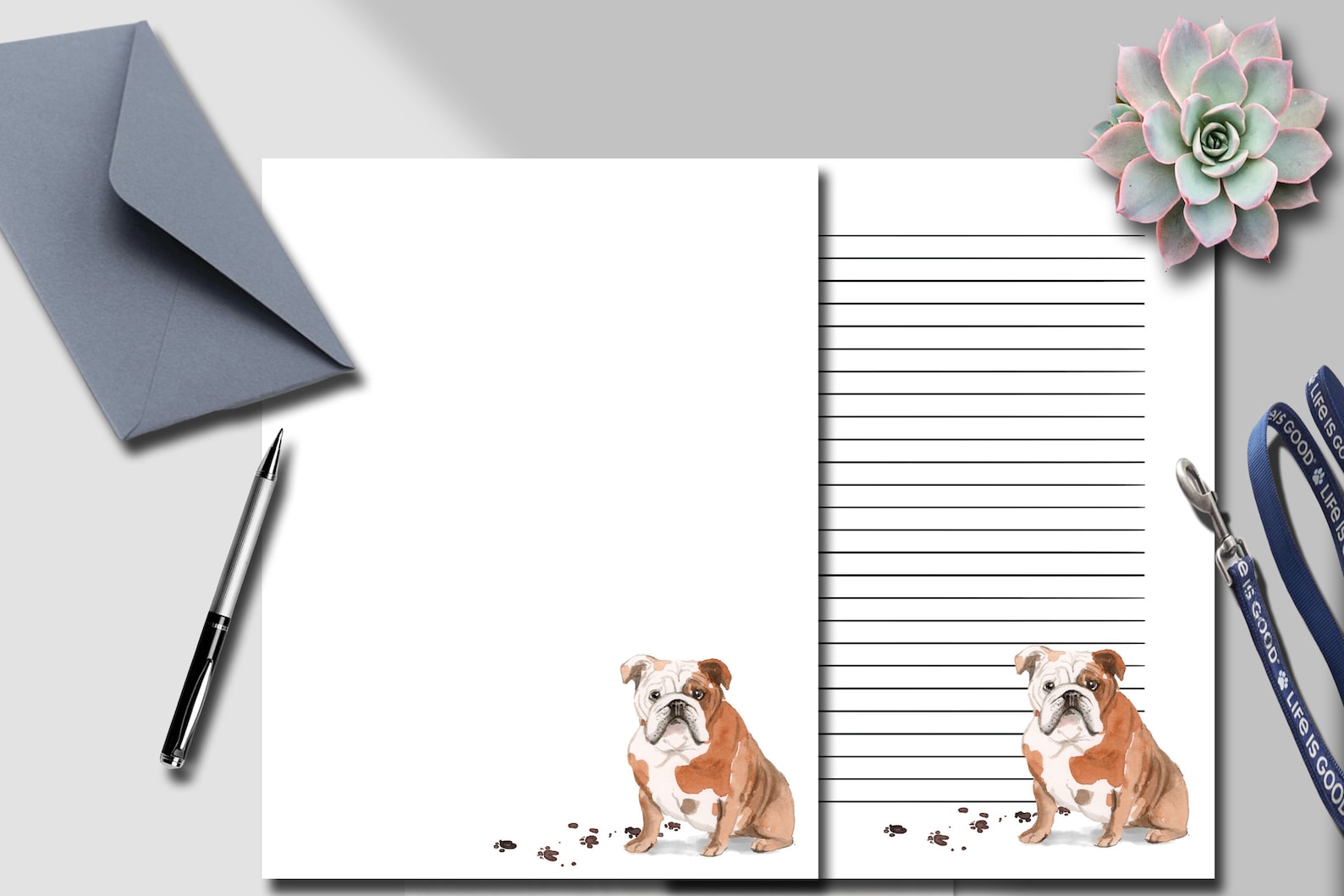 English Bulldog Printable Writing Paper Setdigital Note - Etsy Australia