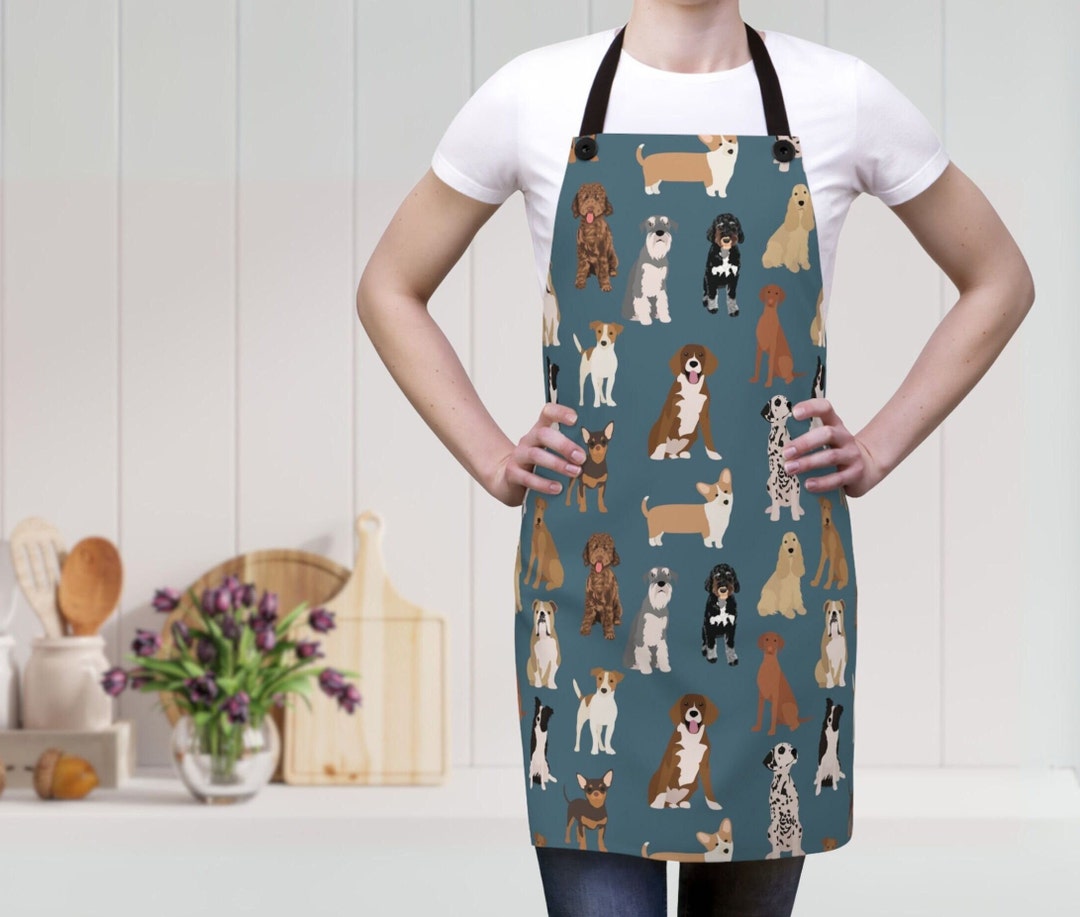 Apron Baking, Cooking Gift for Dog Lover, Blue Apron, Cute Dog Apron ...