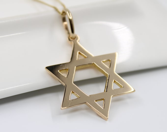 14K Yellow Gold Simple Star of David Pendant, Shield of David, Magen ...