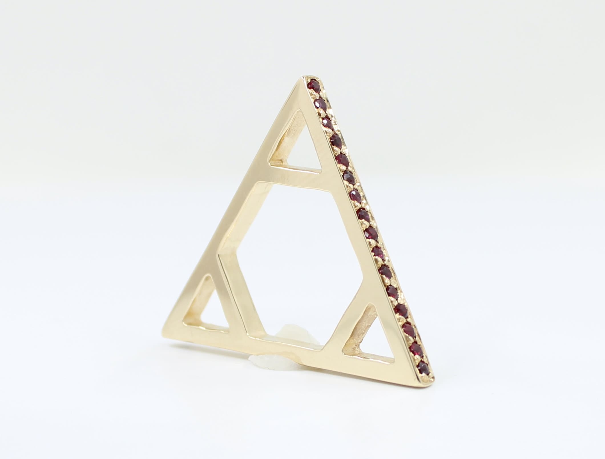 14K Gold Ruby Triangle Ring, Geometric Bar Style Ring, Red Ruby Knuckle ...