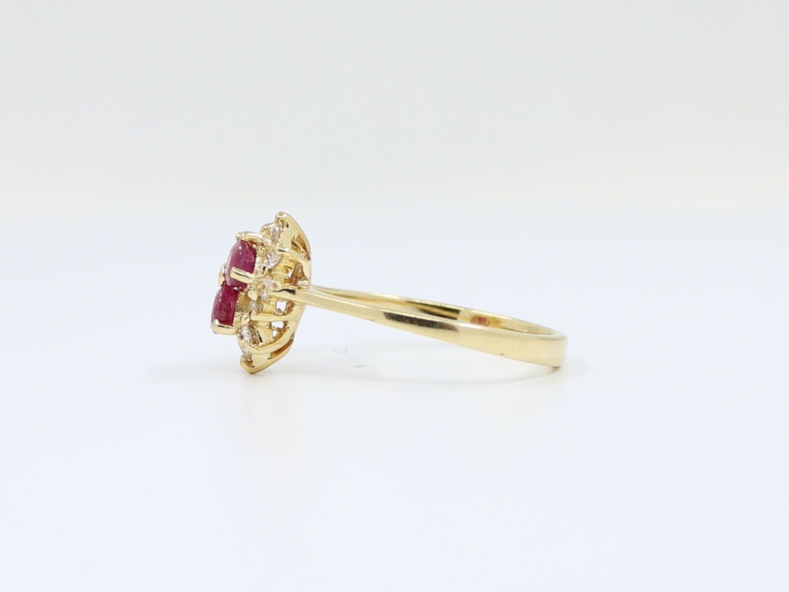 14K Gold Ruby and Diamond HEART Cluster Ring, Heart Shaped Ruby Halo ...