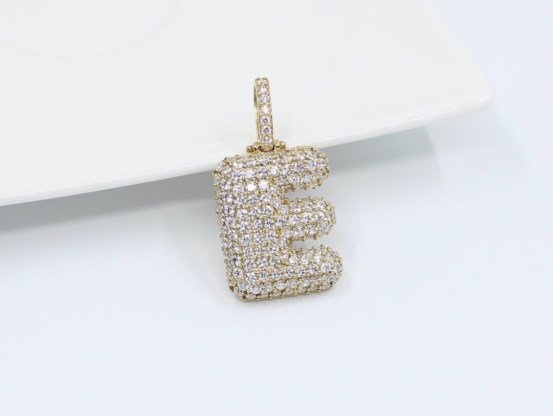 10K Solid Gold Letter E Initial CZ Diamond 2ct Charm Pendant - Etsy