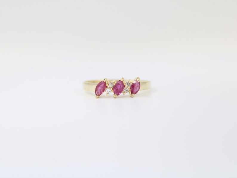 14K Solid Gold Ruby Diamond Princess Ring, Minimalist Yellow Gold Ruby ...