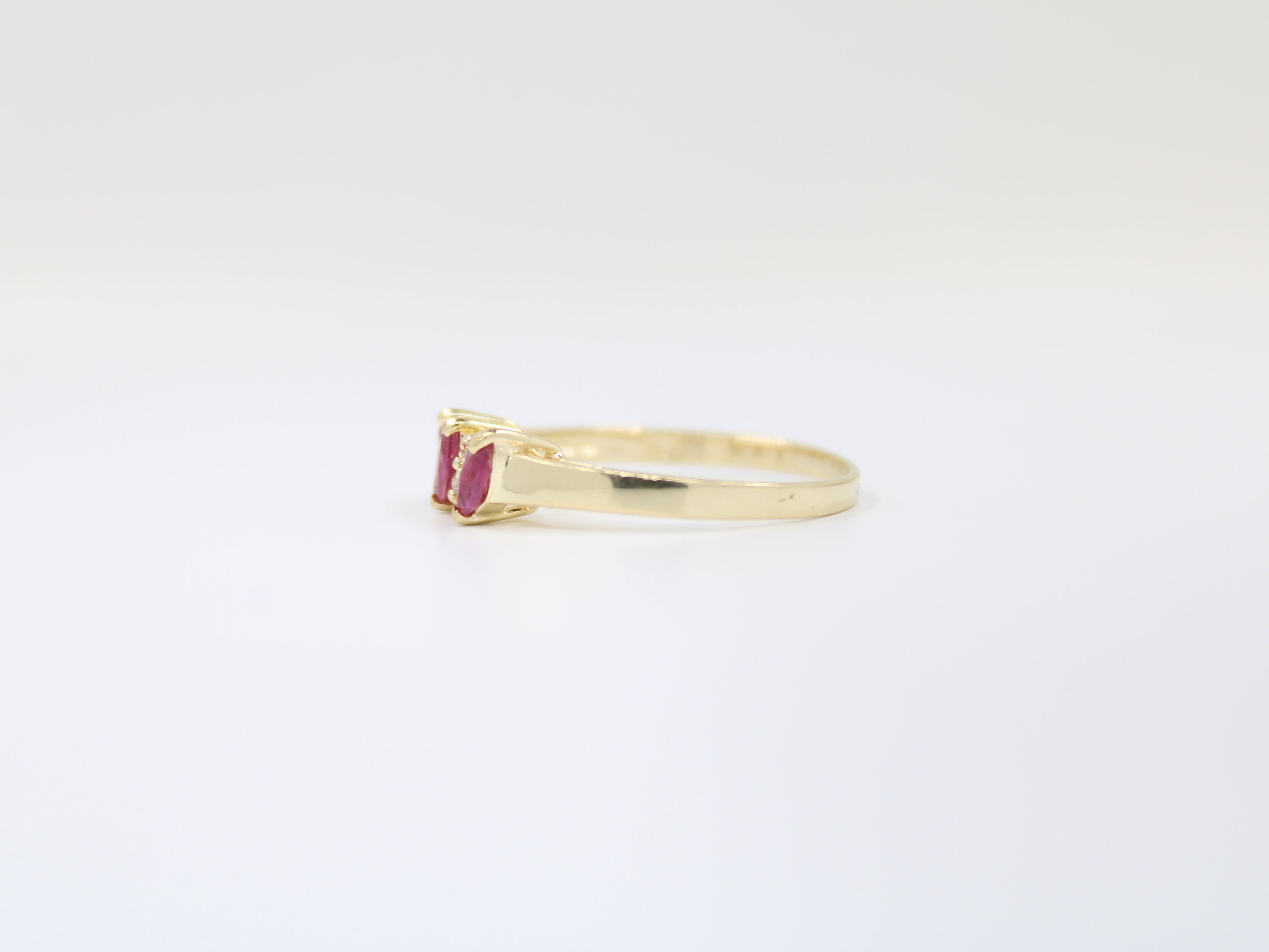 14K Solid Gold Ruby Diamond Princess Ring, Minimalist Yellow Gold Ruby ...