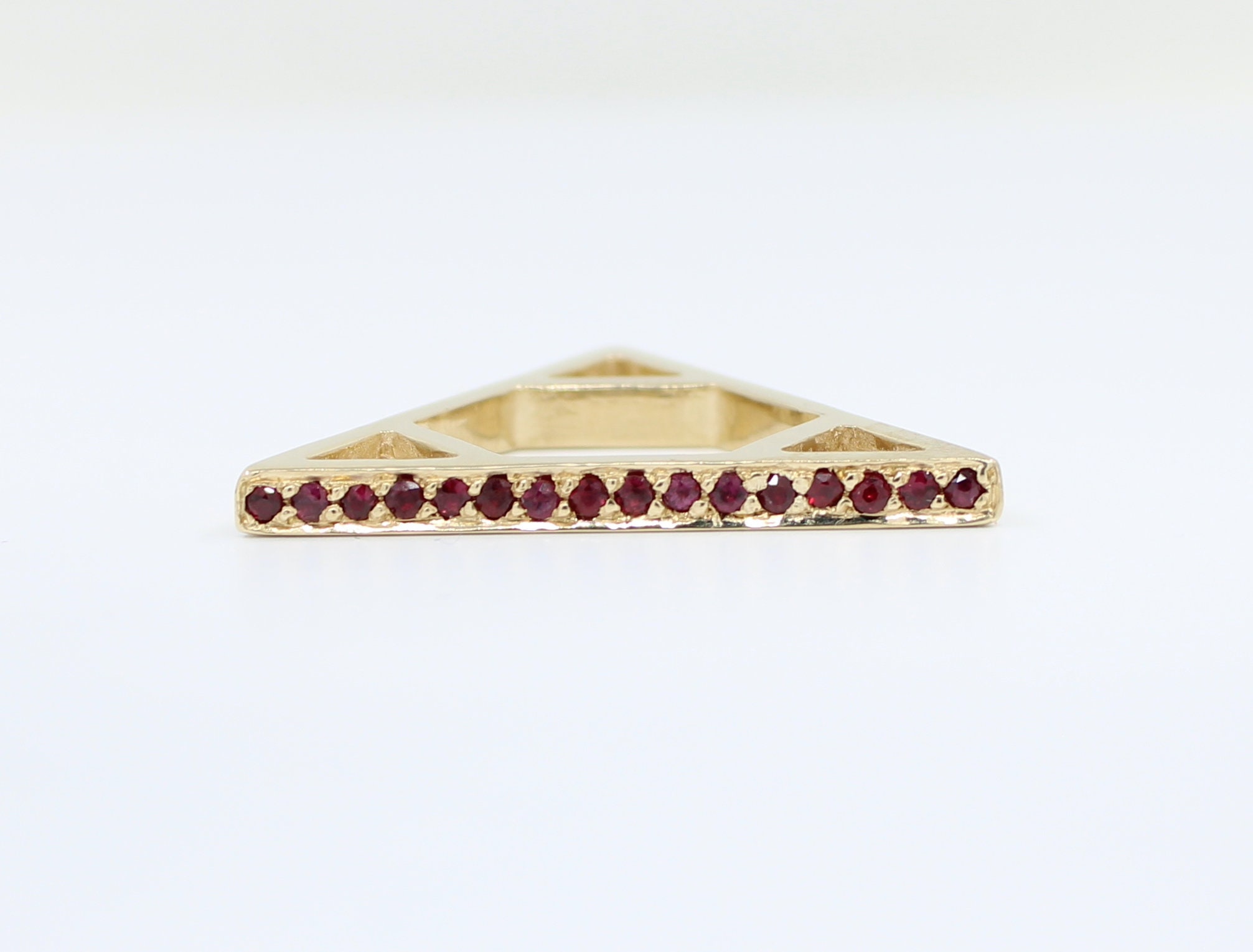 14K Gold Ruby Triangle Ring, Geometric Bar Style Ring, Red Ruby Knuckle ...