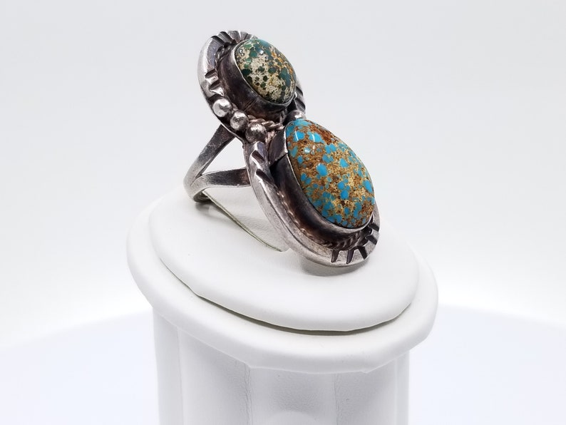 Silver Spotted Turquoise Infinity Band Ring, 925 Spotted Turquoise Double Band, Native Multi ...