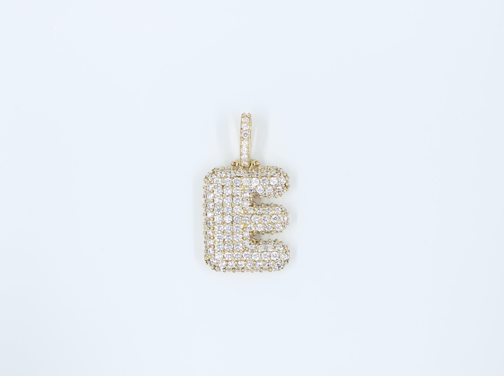 10K Solid Gold Letter E Initial CZ Diamond 2ct Charm Pendant - Etsy