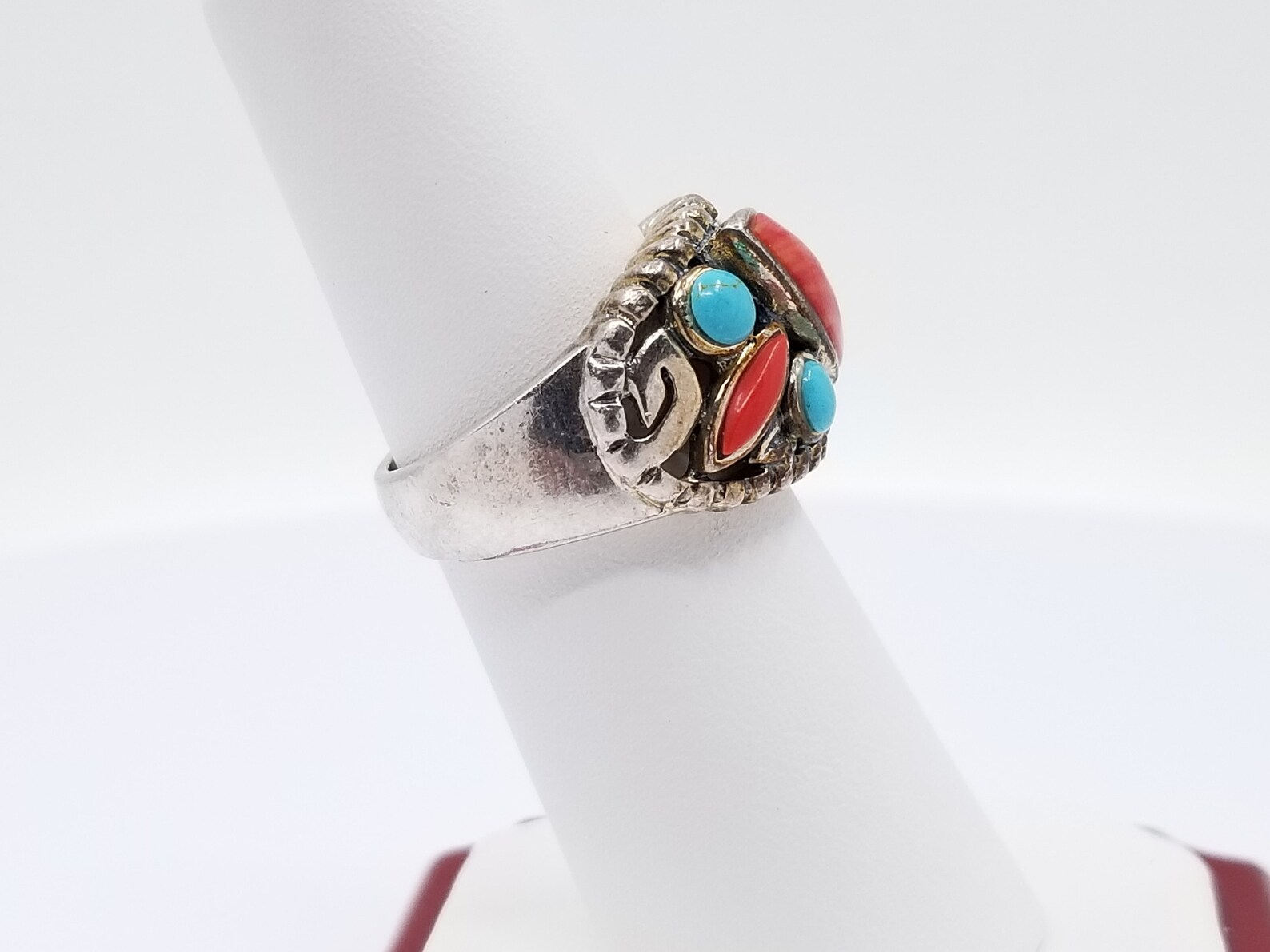 Turquoise and Red Coral Silver Ring Sterling Silver Vintage - Etsy