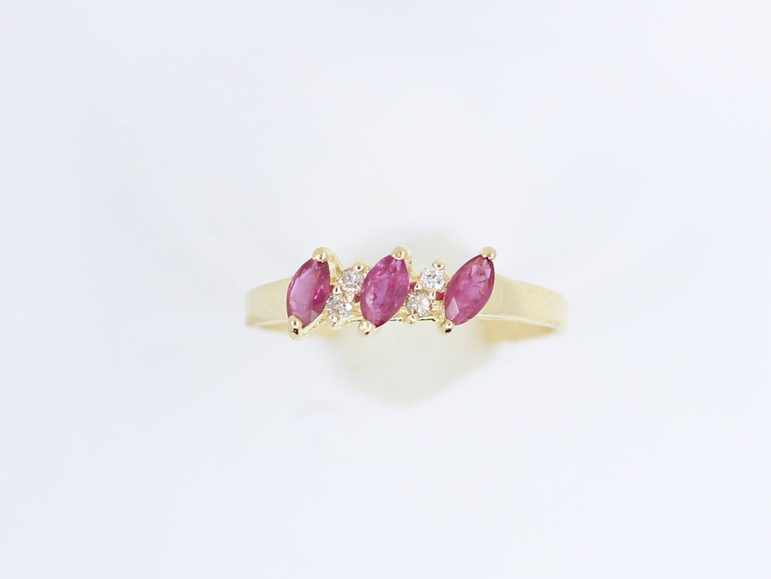 14K Solid Gold Ruby Diamond Princess Ring, Minimalist Yellow Gold Ruby ...