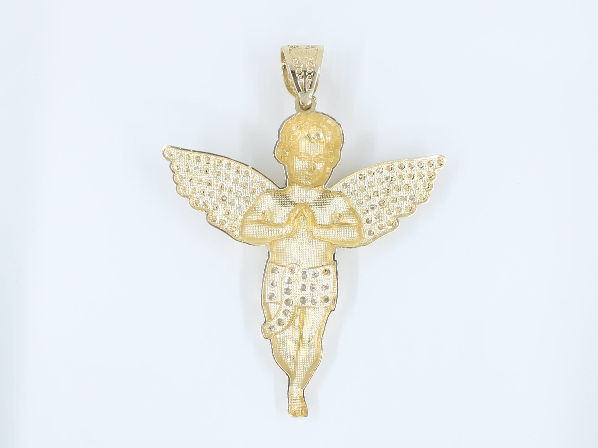 14K Yellow Gold Angel Pendant 3" With CZ Diamond Accents 3.5ct, Praying ...