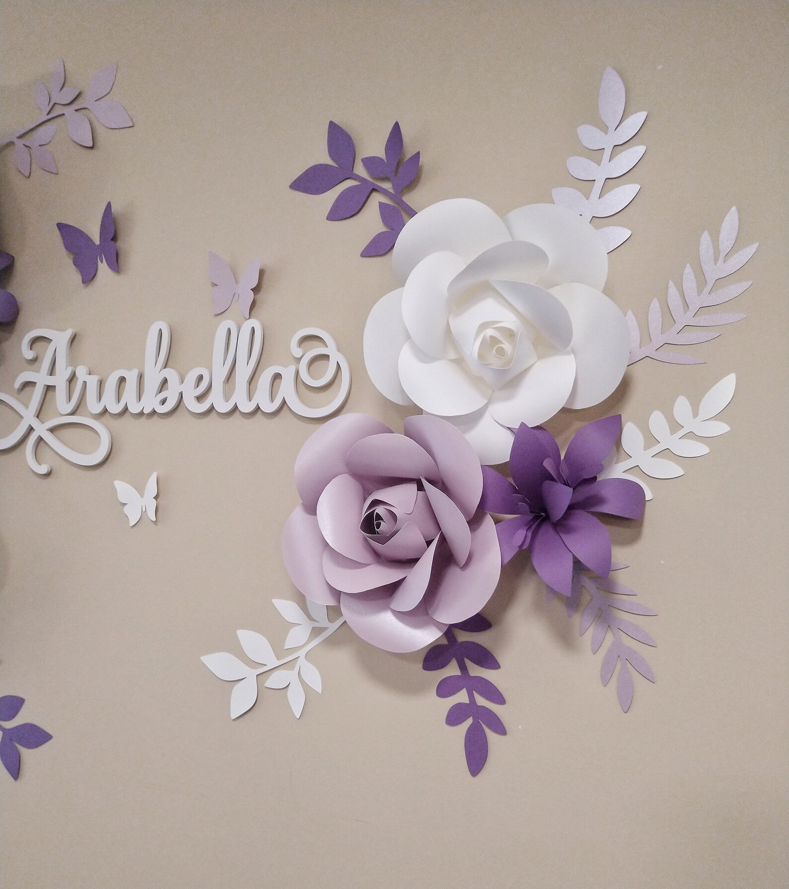 Paper Flower Wall Decor, Purple Paper Flowers, Lavender Wall Flowers ...