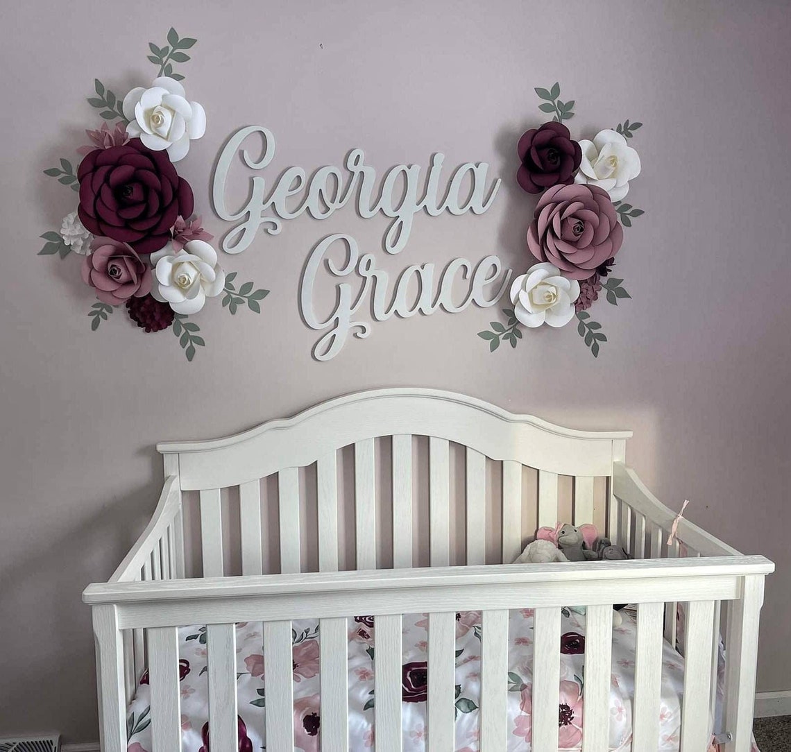 Burgundy Paper Flowers Wall Decor Dusty Rose White Sage - Etsy