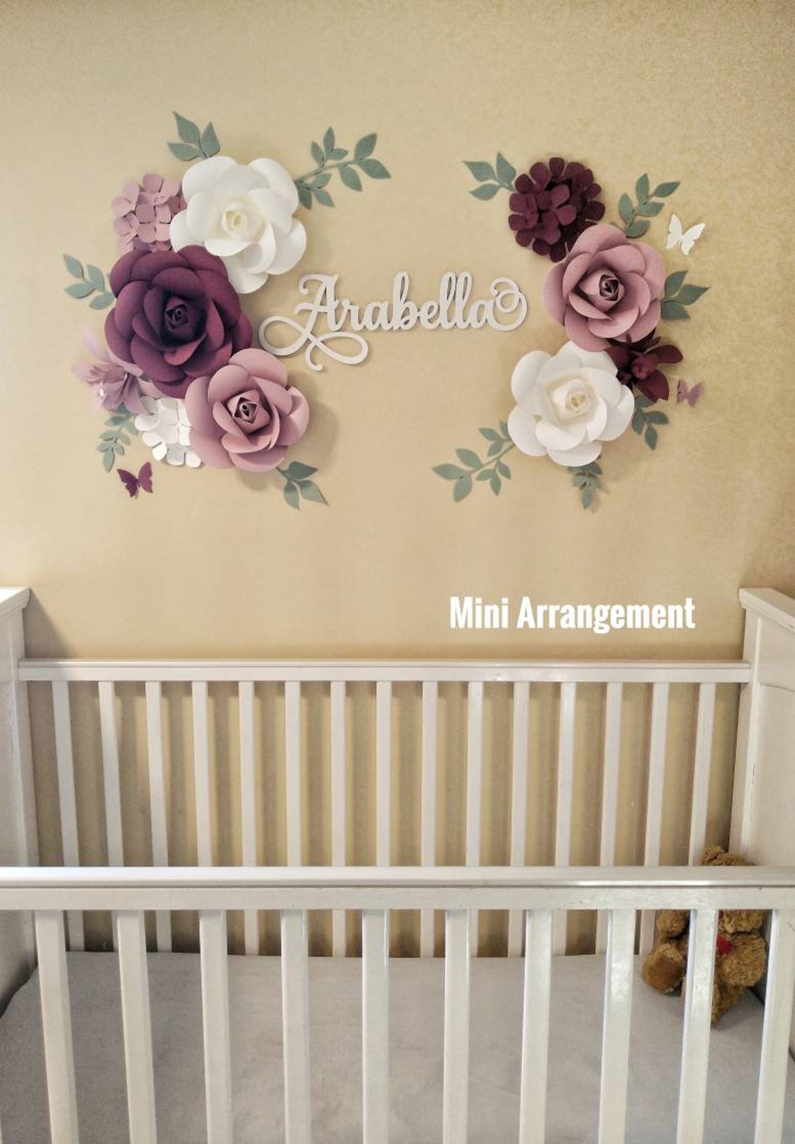 Burgundy Paper Flowers Wall Decor Dusty Rose White Sage - Etsy