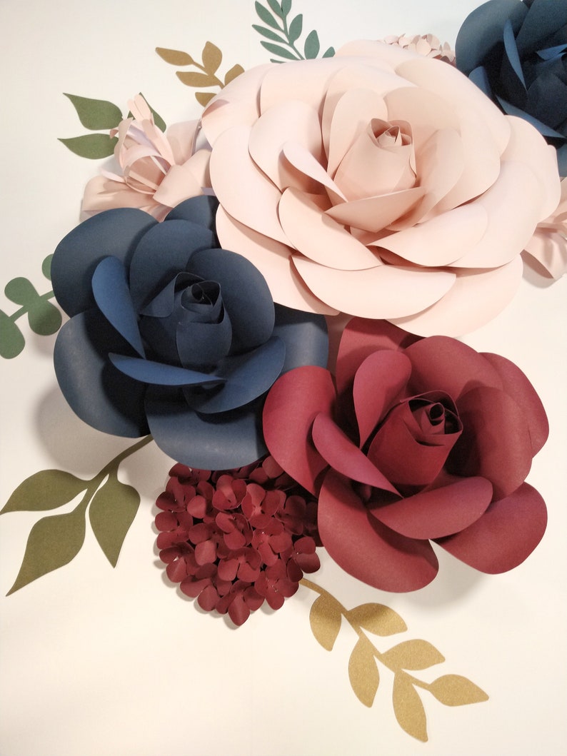 Paper Flowers Wall Decor Burgundy Navy Blue Blush Paper - Etsy