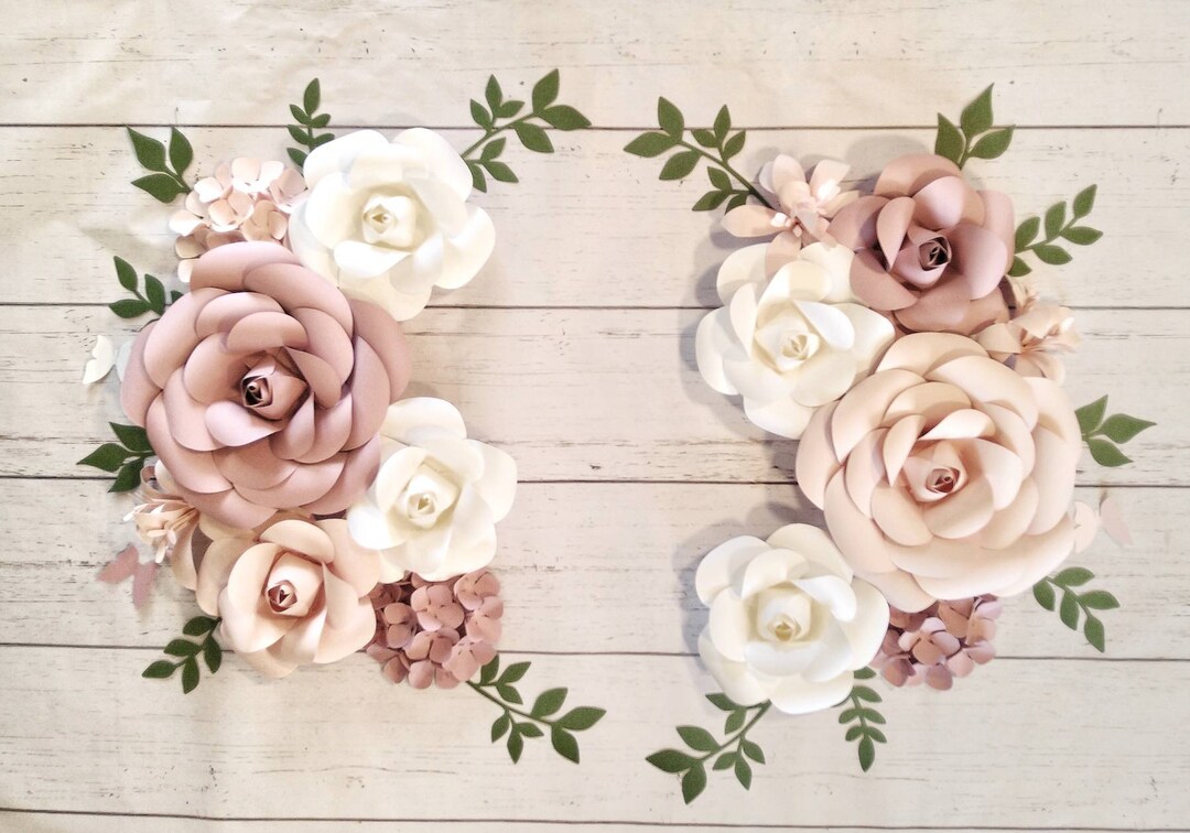 Mauve Paper Flowers Wall Decor Dusty Roseblush White Green - Etsy