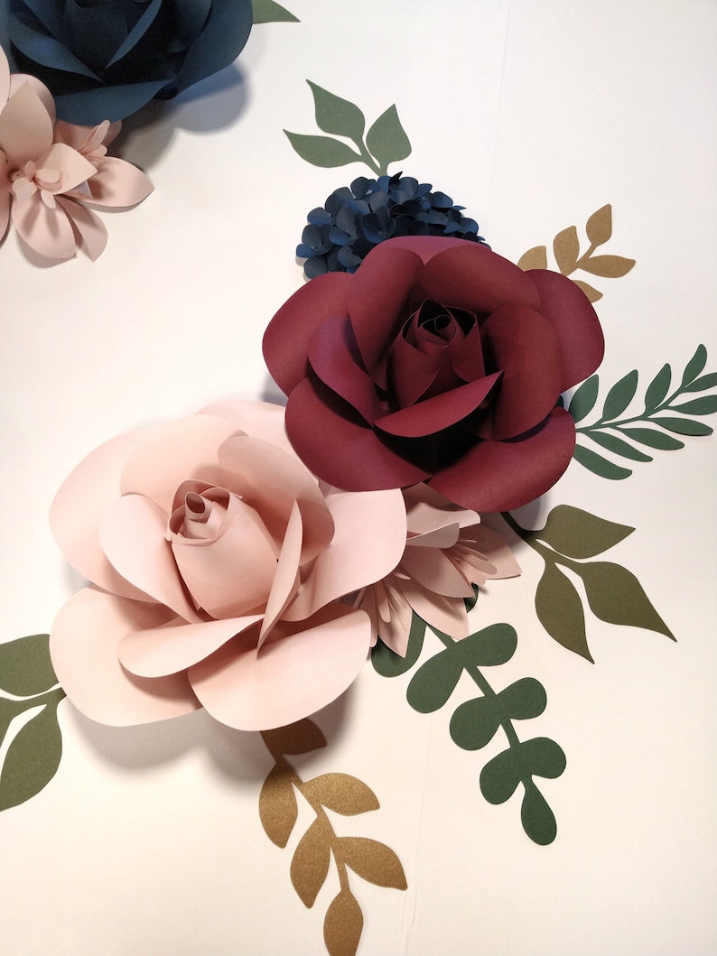 Paper Flowers Wall Decor Burgundy Navy Blue Blush Paper - Etsy