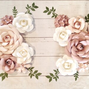 Mauve Paper Flowers Wall Decor, Dusty Rose,blush, White, Green Leaves ...