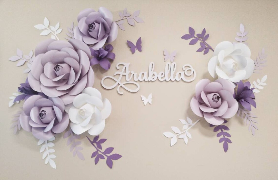 Paper Flower Wall Decor, Purple Paper Flowers, Lavender Wall Flowers ...
