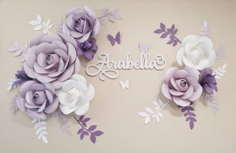 Paper Flower Wall Decor, Purple Paper Flowers, Lavender Wall Flowers ...