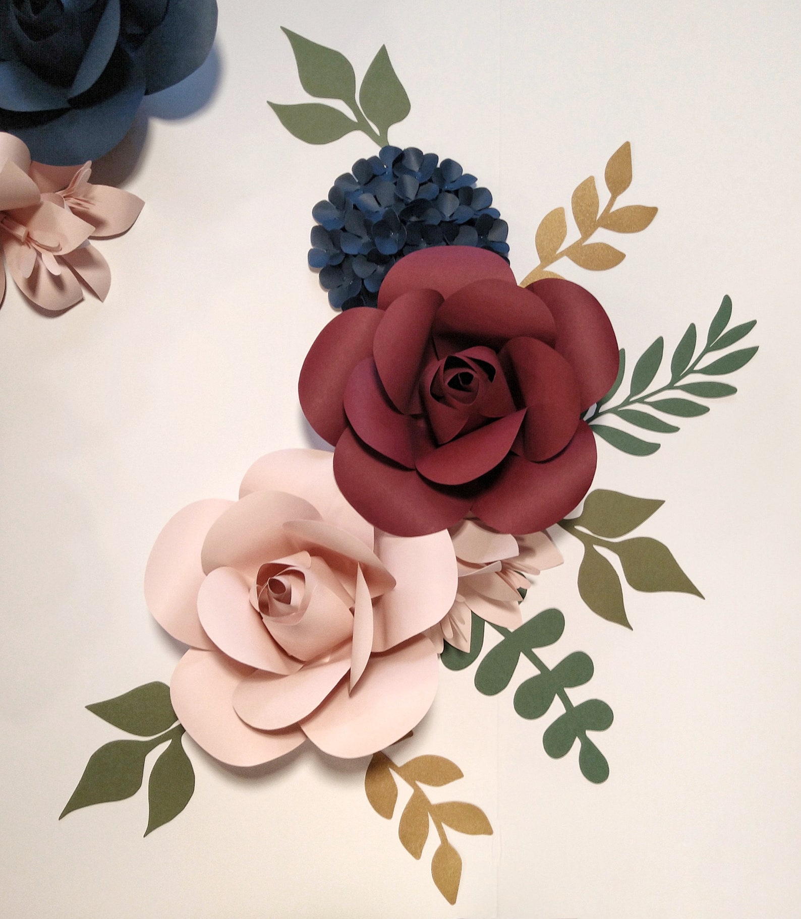 Paper Flowers Wall Decor Burgundy Navy Blue Blush Paper | Etsy