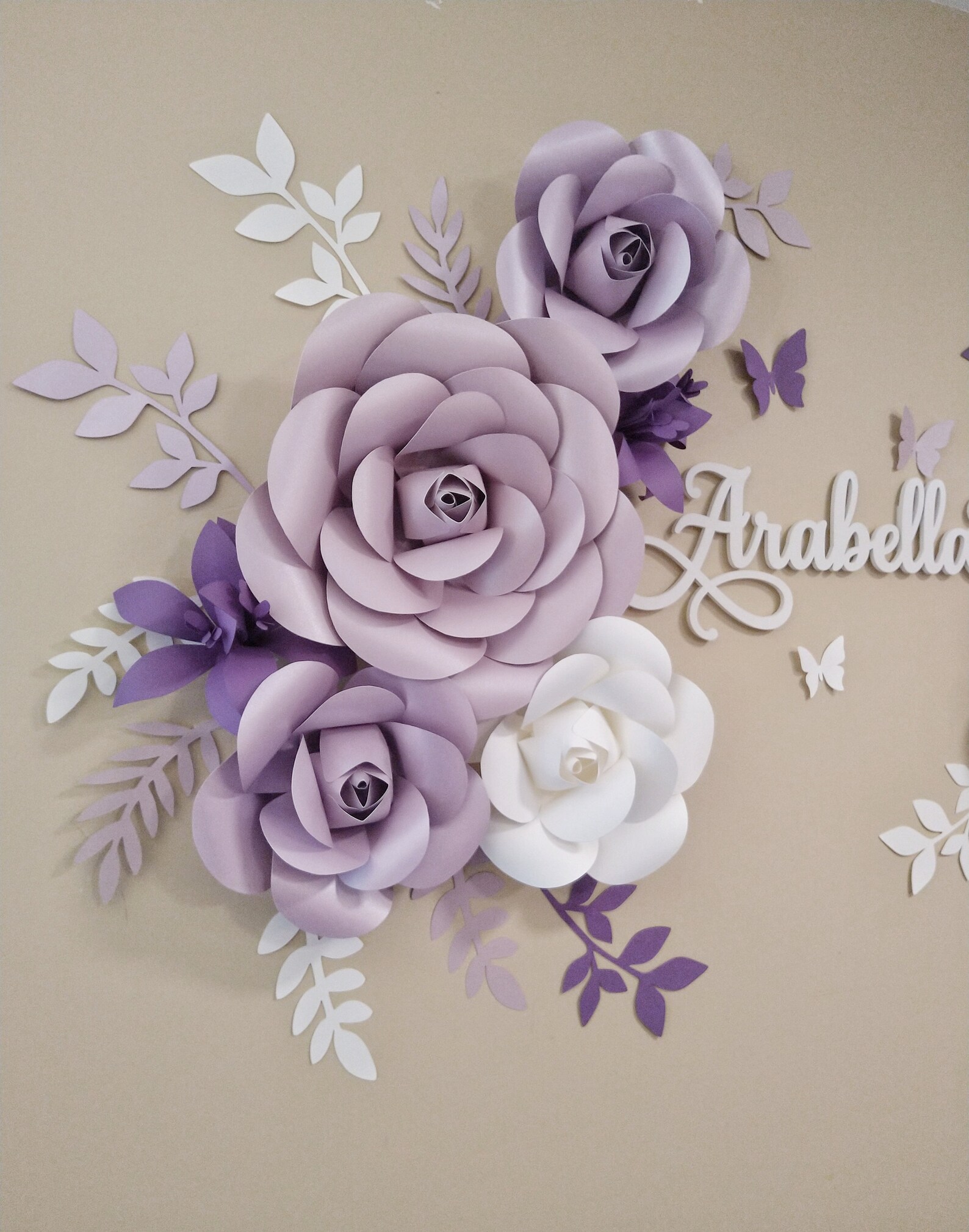 Paper Flower Wall Decor, Purple Paper Flowers, Lavender Wall Flowers ...