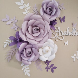 Paper Flower Wall Decor, Purple Paper Flowers, Lavender Wall Flowers ...