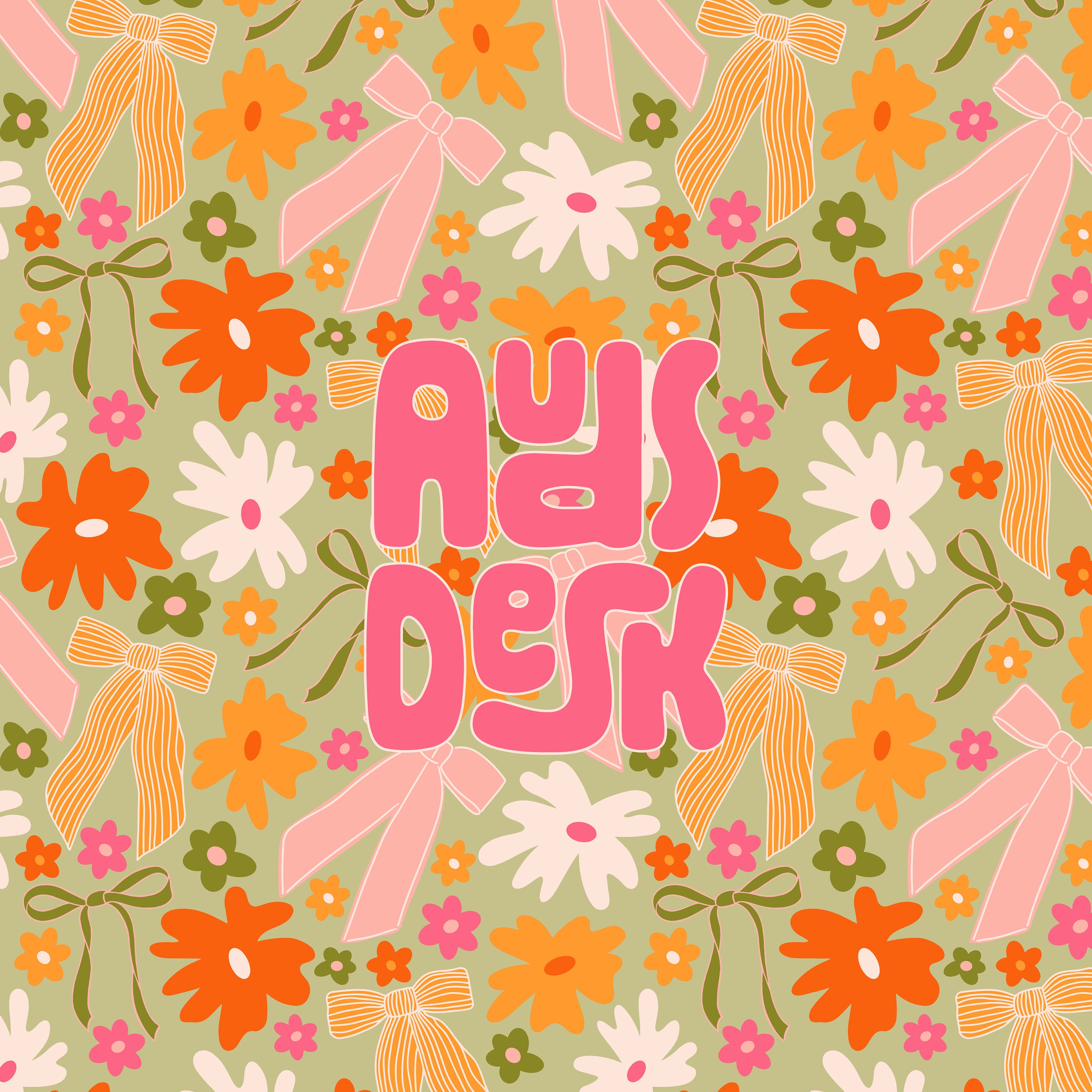 Retro Bow Floral Seamless Pattern, Girly Fabric Print (PNG, JPEG) - Etsy