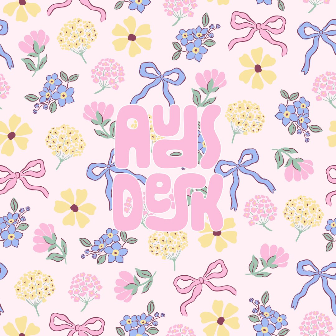 Floral Bow Seamless Pattern, Girly Spring Fabric (PNG, JPEG) - Etsy