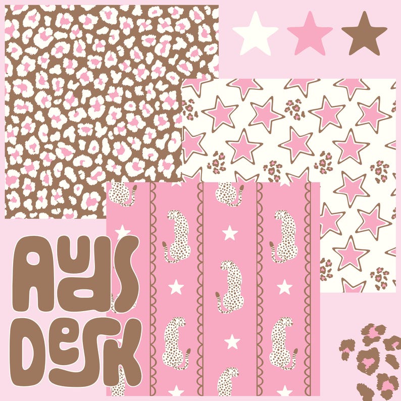 Preppy Leopard Seamless Pattern, Set of 3, Chocolate Brown and Pink ...