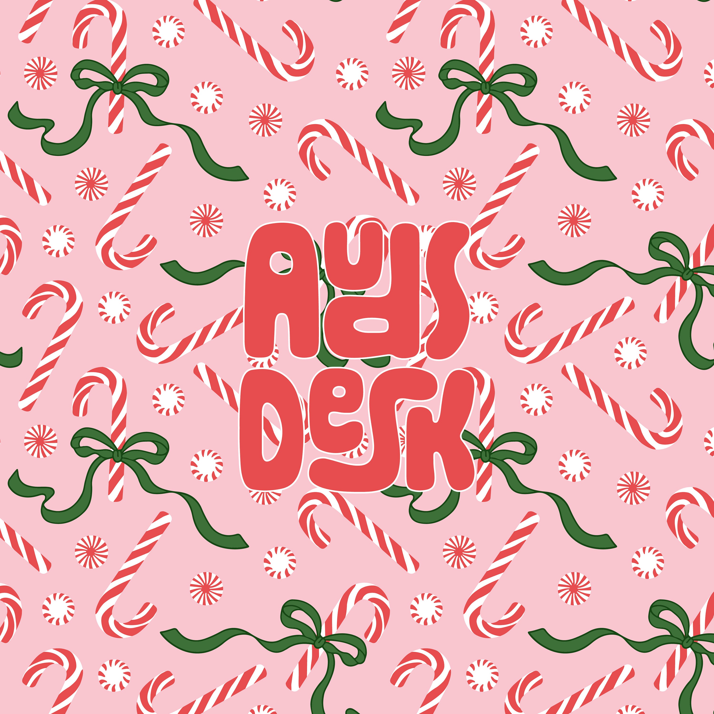 Pink Peppermint Christmas Fabric, Candy Cane Bows Seamless Pattern (PNG ...