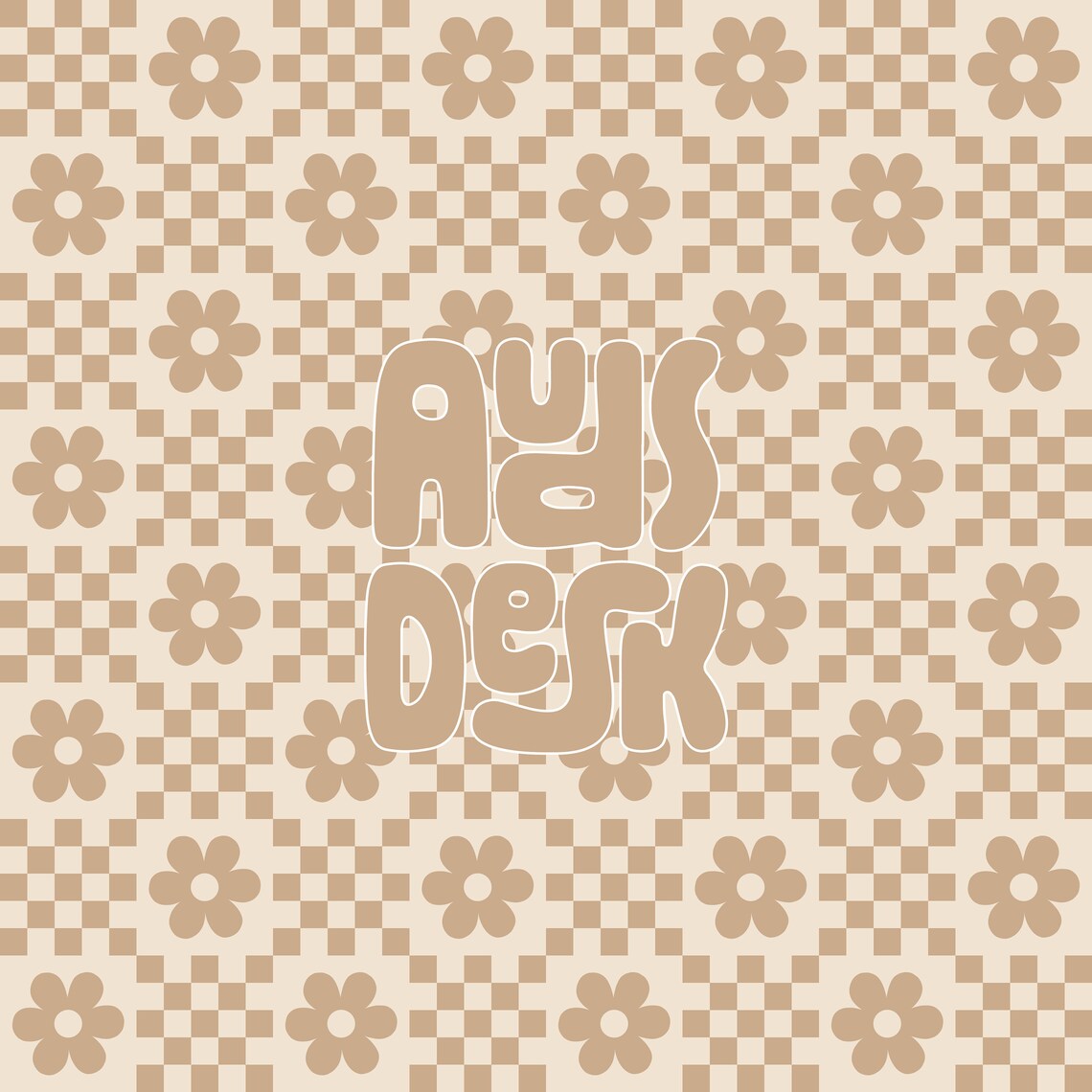 Retro Daisy Checkered Seamless Pattern, Tan and Cream Check Repeating ...