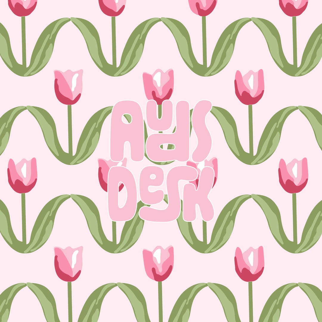 Spring Tulip Trellis Seamless Repeating Pattern, Pink Tulip Floral ...