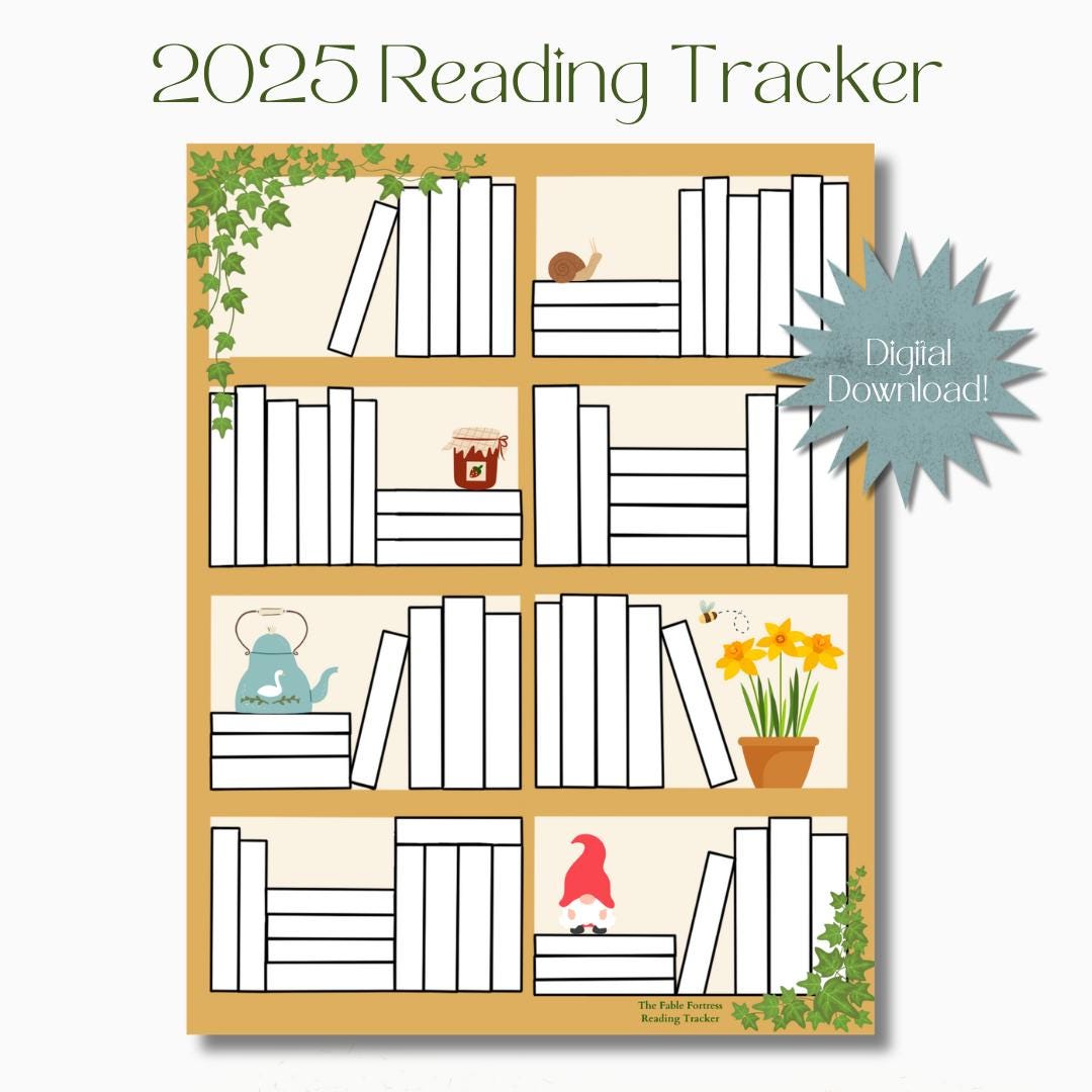 Printable 2025 Reading Tracker, Cottagecore Book Challenge, Coloring ...