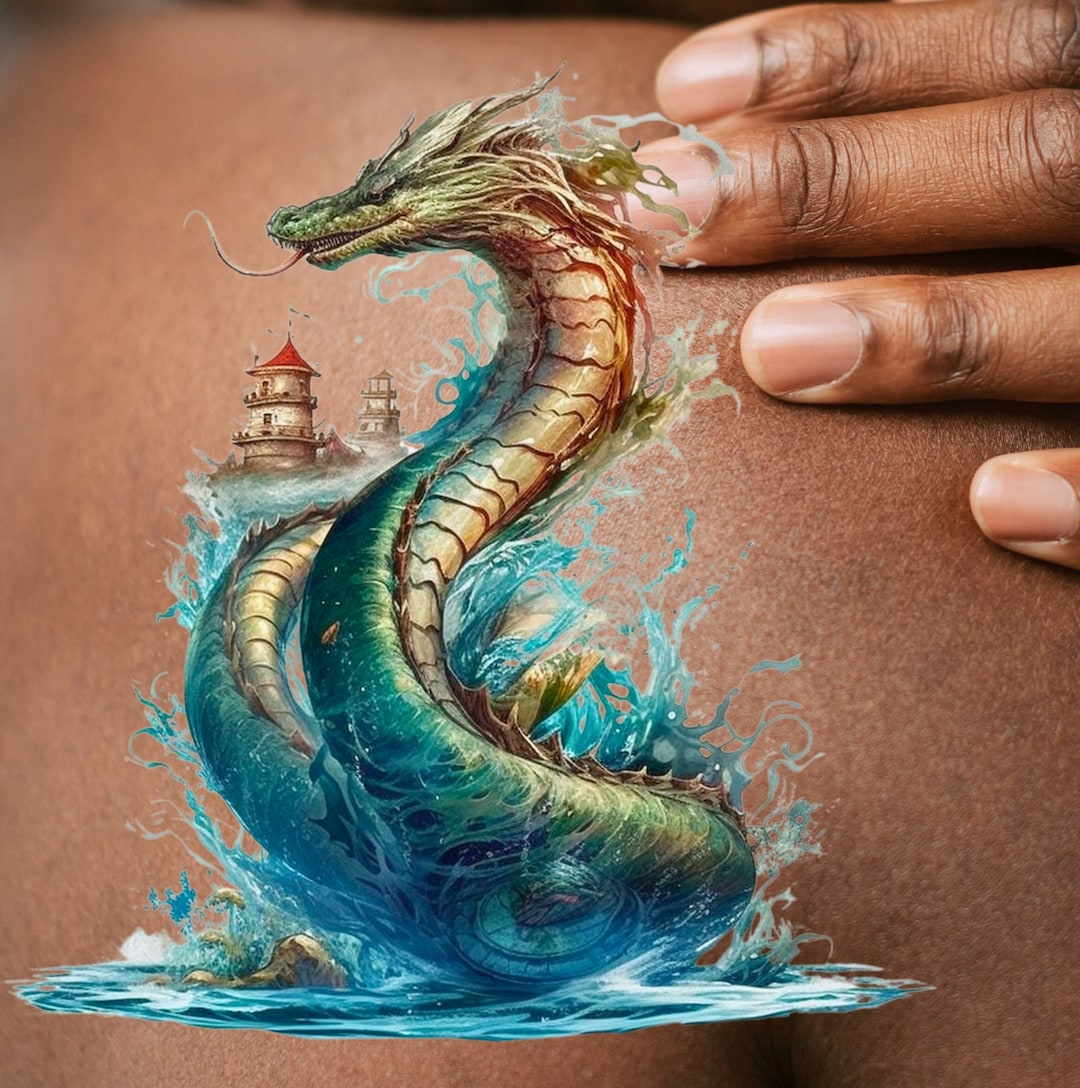 Sea Serpent Tattoo Legendary Sea Dragon Mythical Sea Snake - Etsy