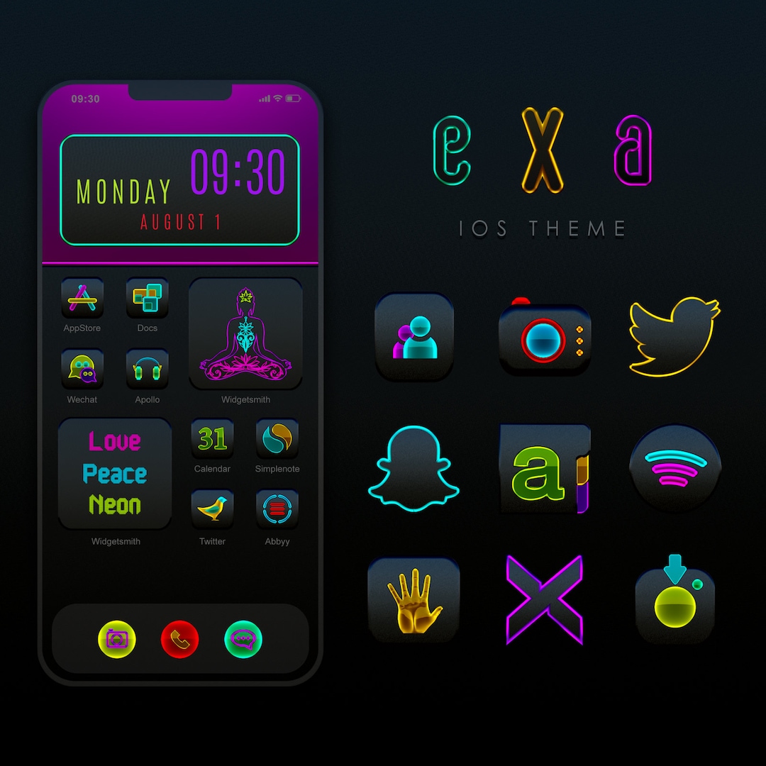 Black Neon Ios Theme, App Icons Set, Neon Icons, Ios 16 Icons, Ios ...