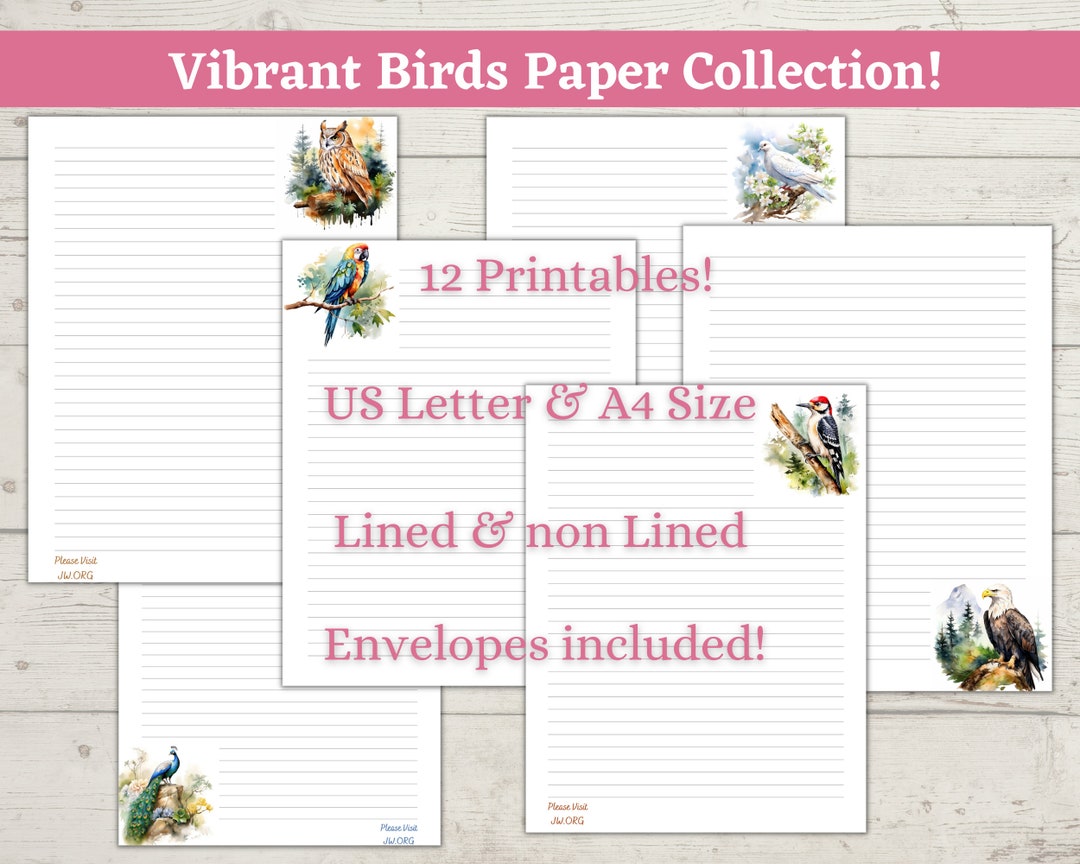 JW Birds Stationery Bundle With Printable Letter Writing Paper, A4 & US ...
