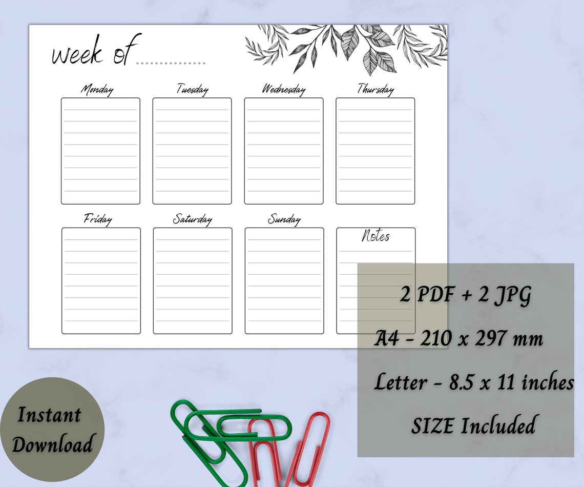 Weekly Planner Printable to Do List One Week Organiser | Etsy