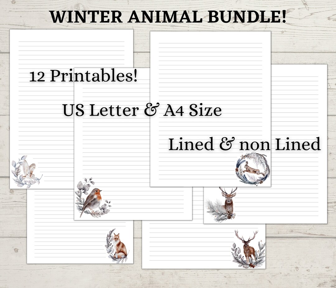 JW Letter Writing Bundle Printable Writing Paper Winter Animals Writing ...