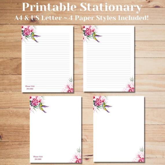Hummingbirds Writing Paper Printable Stationary Lined and Blank Letter ...