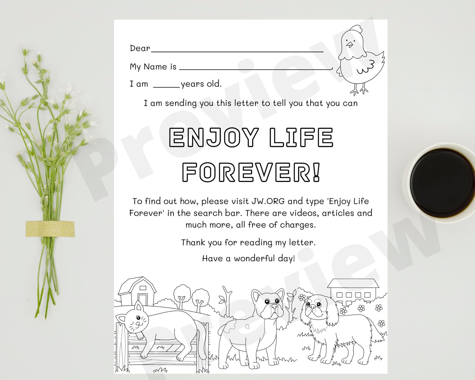 JW Enjoy Life Forever Letter Writing Paper, Kids Coloring Pages ...