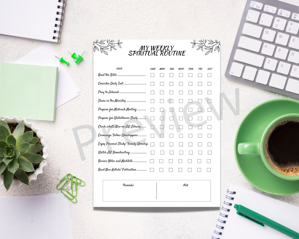 JW Weekly Spiritual Routine Checklist JW Spiritual Goal - Etsy