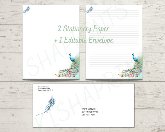 Printable Peacock Stationery Delightfully Vintage Stationery 'Dear